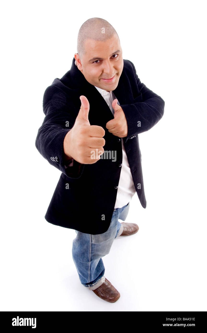 handsome attorney with thumbs up hand gesture Stock Photo - Alamy