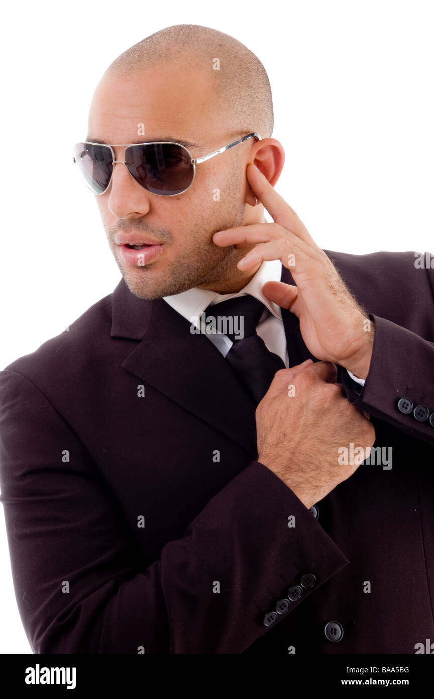 bald male in listening pose Stock Photo - Alamy