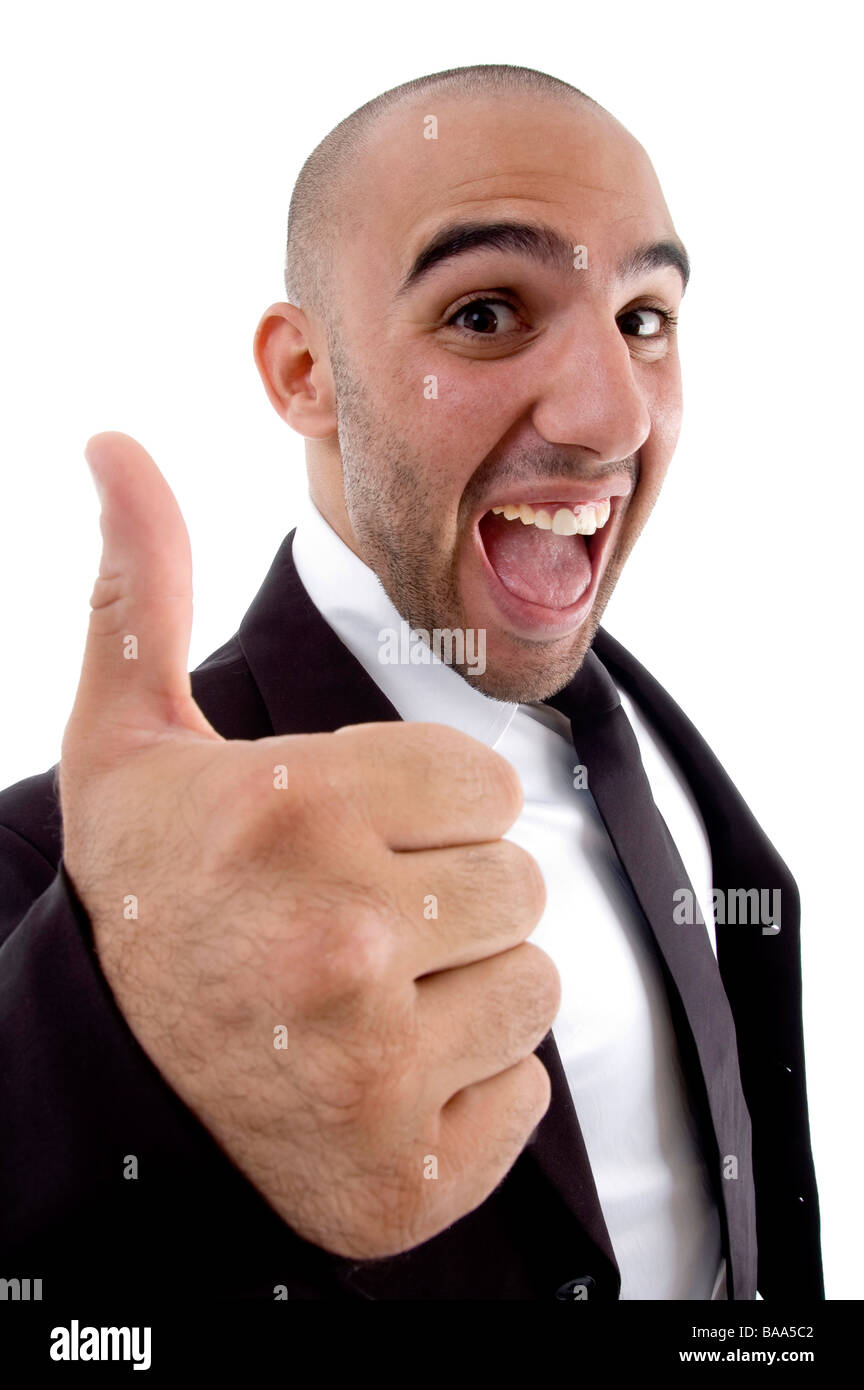 handsome young attorney with thumbs up Stock Photo - Alamy