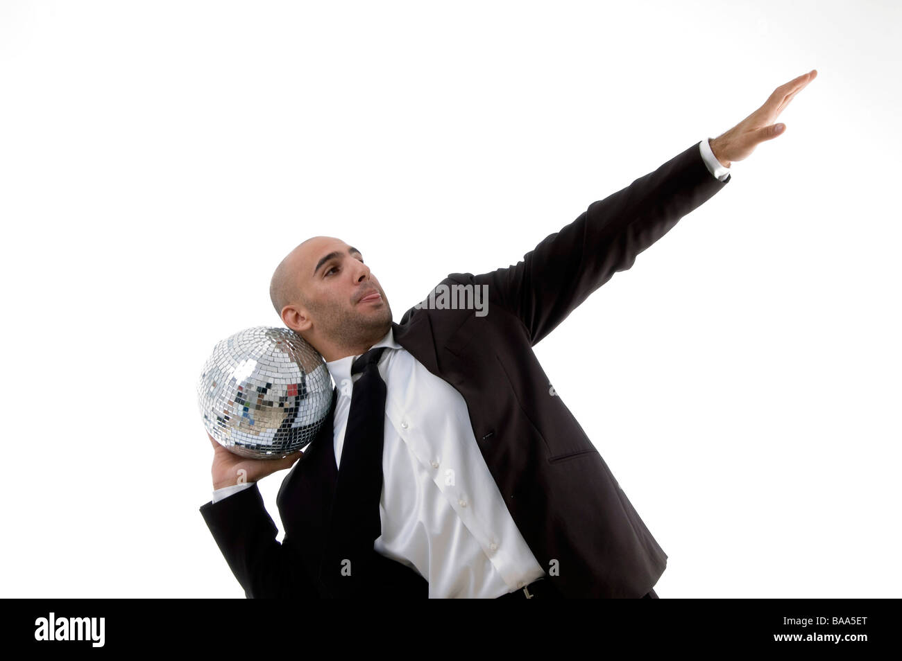 young corporate man about to throw the disco ball Stock Photo - Alamy