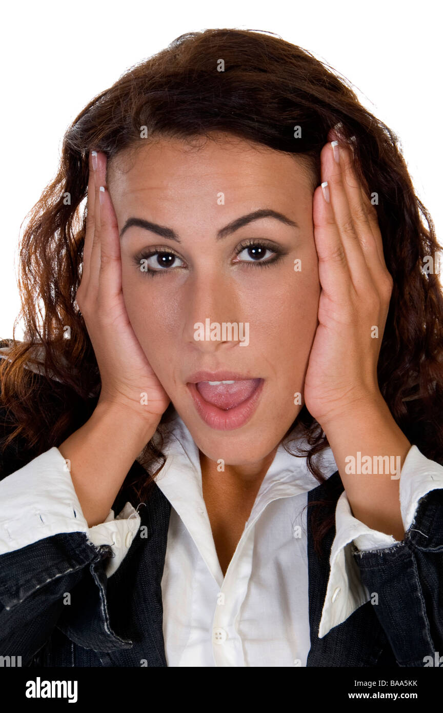 lady holding head Stock Photo - Alamy