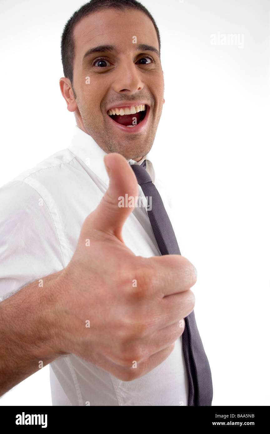 young executive with thumbs up Stock Photo - Alamy