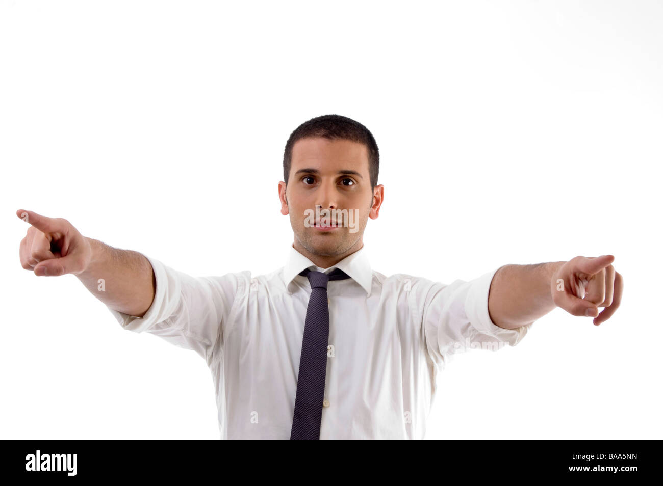 young male pointing with both fingers Stock Photo - Alamy