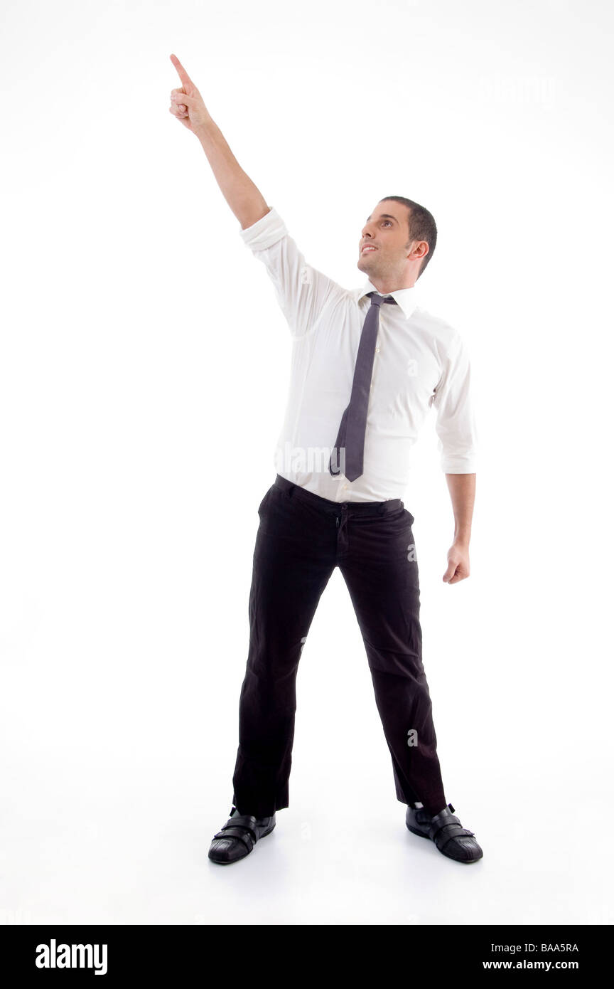 Business man pointing up finger hi-res stock photography and images - Alamy