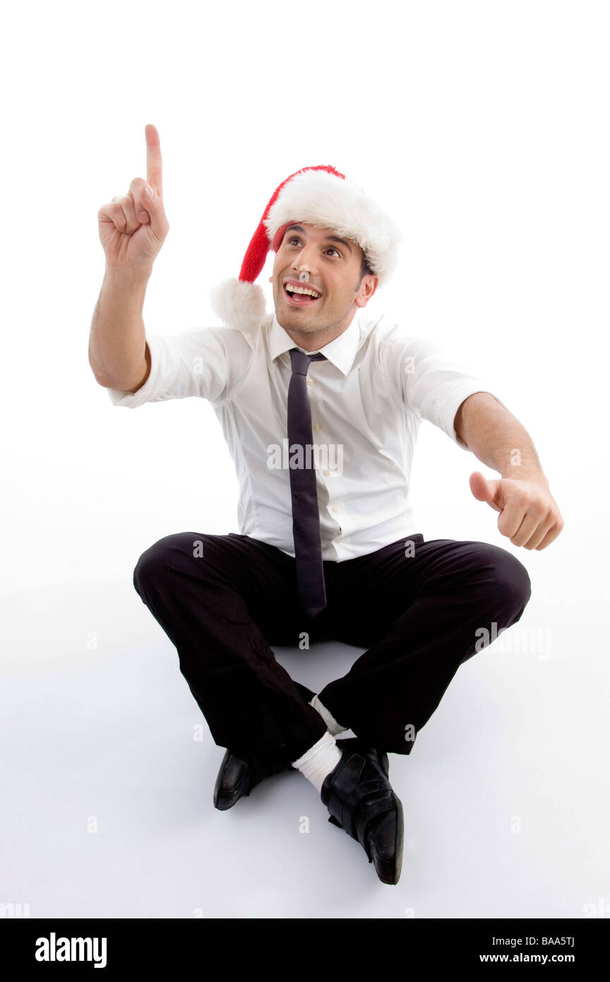 handsome man pointing upwards Stock Photo - Alamy