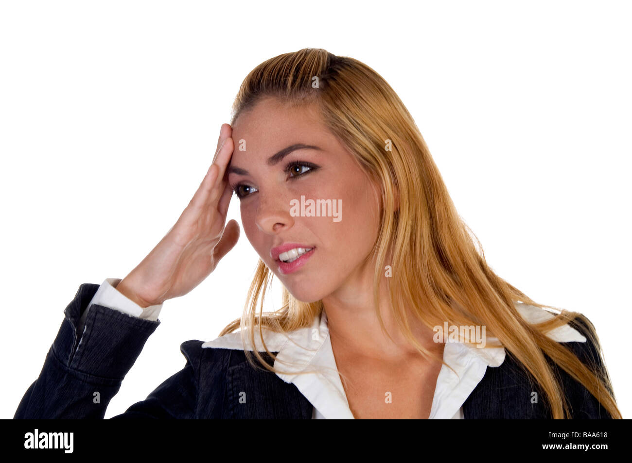 young lady in tension Stock Photo - Alamy