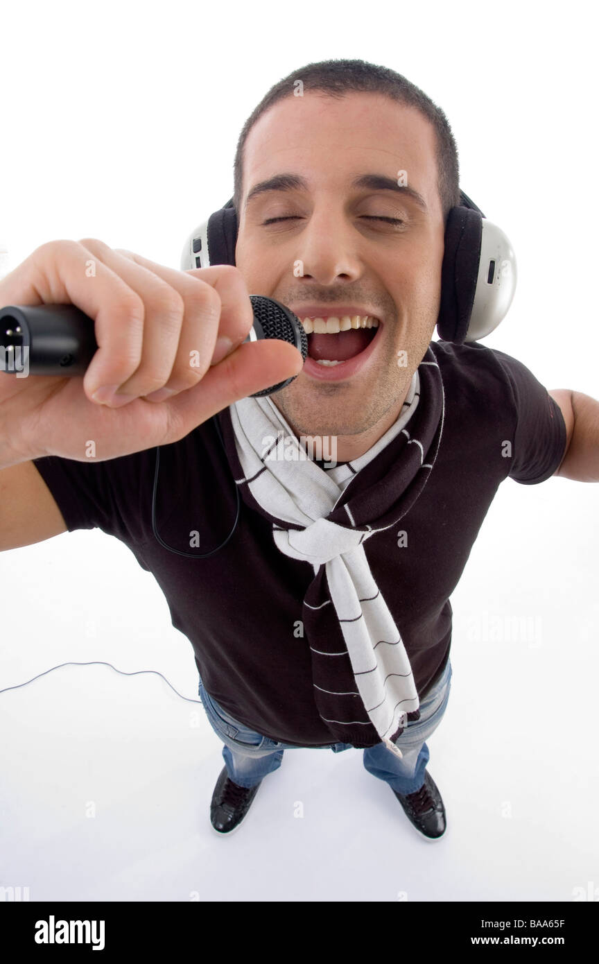 man listening music and singing into karaoke Stock Photo - Alamy
