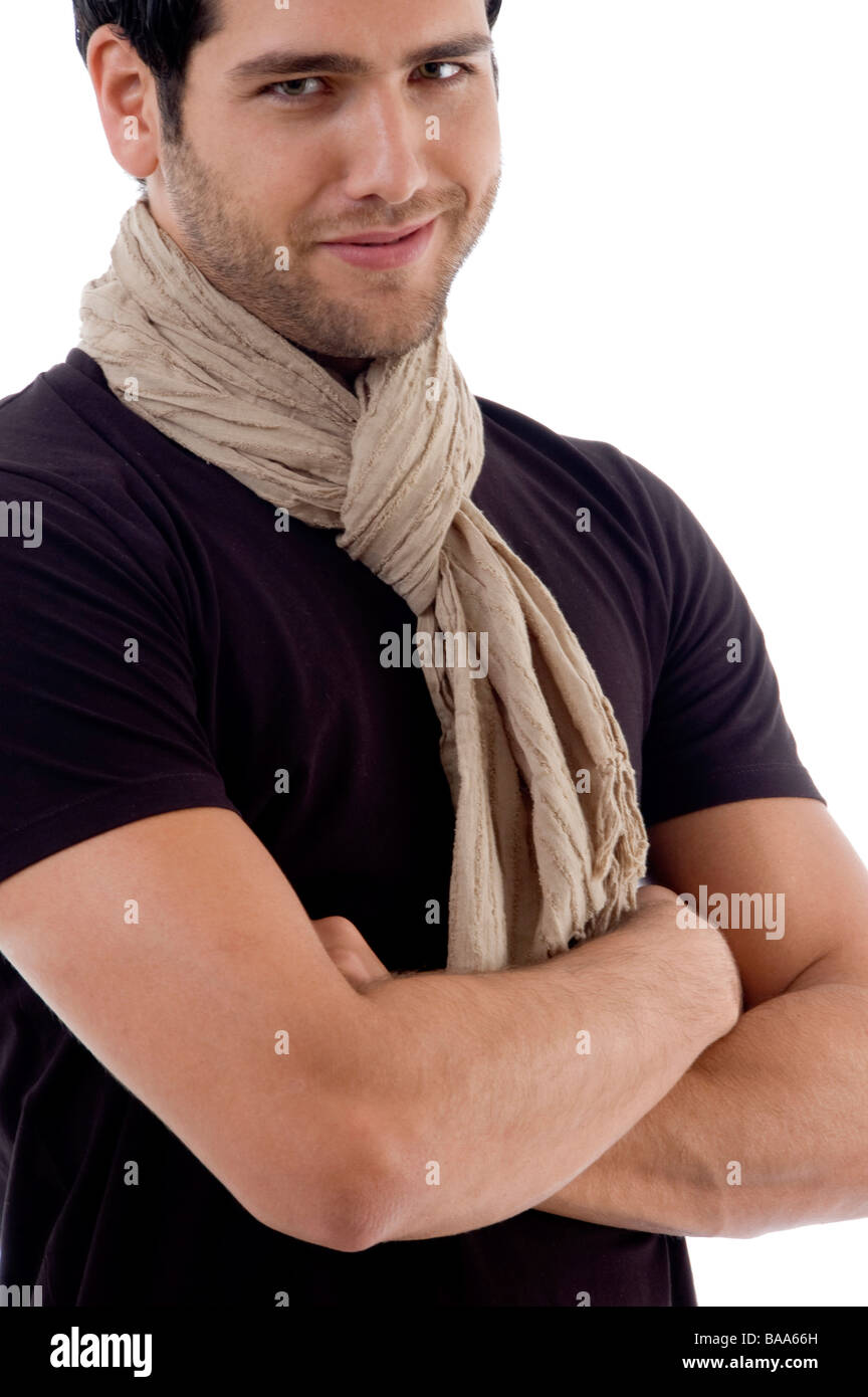 side pose of man with folded hands Stock Photo - Alamy