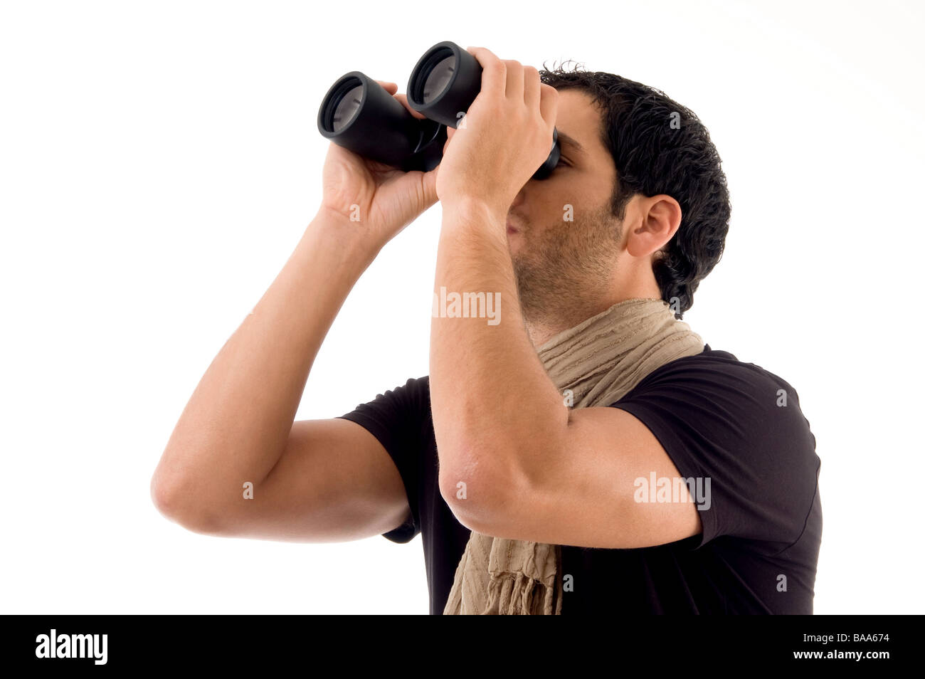 side pose of man looking through binocular Stock Photo - Alamy