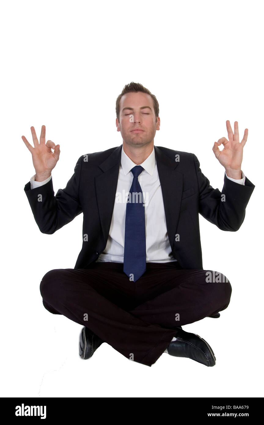sitting businessman showing hand gesture Stock Photo - Alamy
