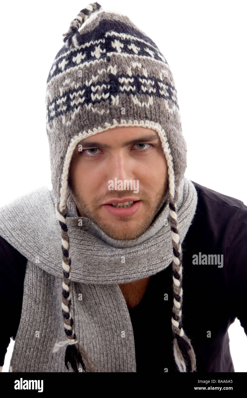 close up view of male model wearing stylist cap Stock Photo - Alamy