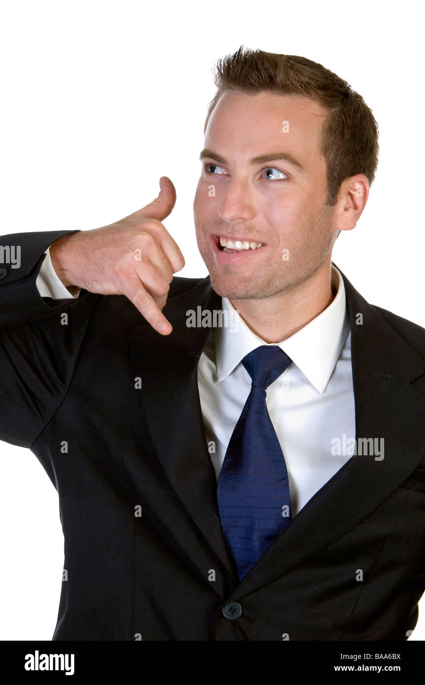 businessman posing calling hand gesture Stock Photo - Alamy