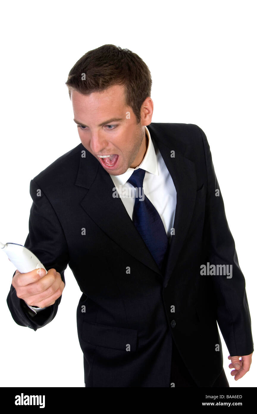 man shouting on his mobile phone Stock Photo - Alamy