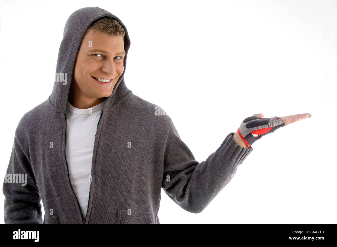 sportive man with open palm Stock Photo - Alamy