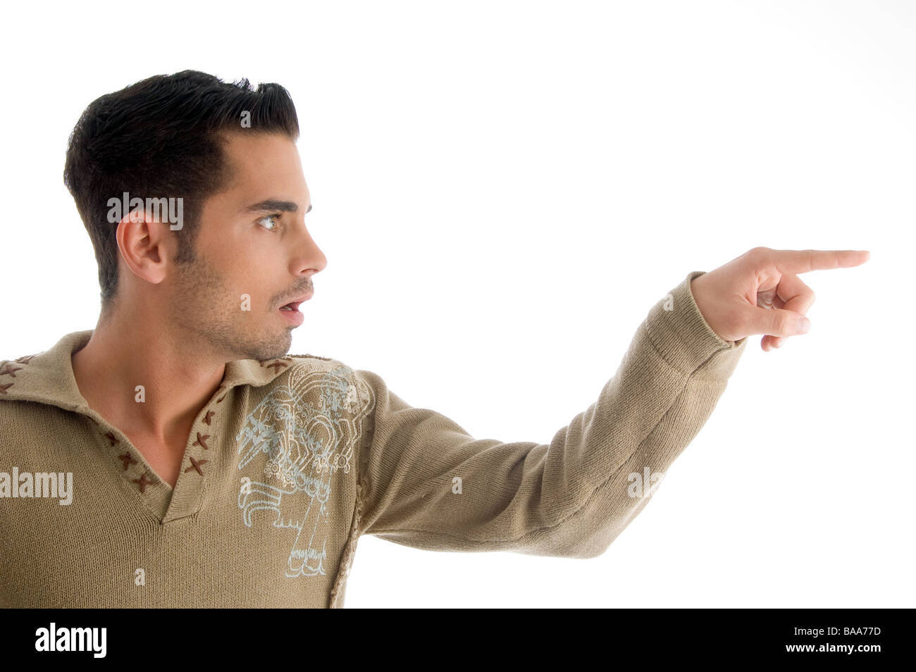 fashionable man pointing sideways Stock Photo - Alamy