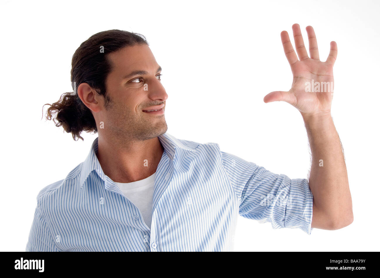 young handsome guy with open palm Stock Photo - Alamy