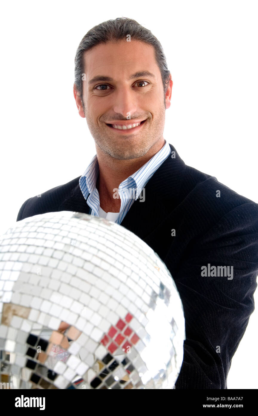 young caucasian corporate man holding disco ball Stock Photo - Alamy