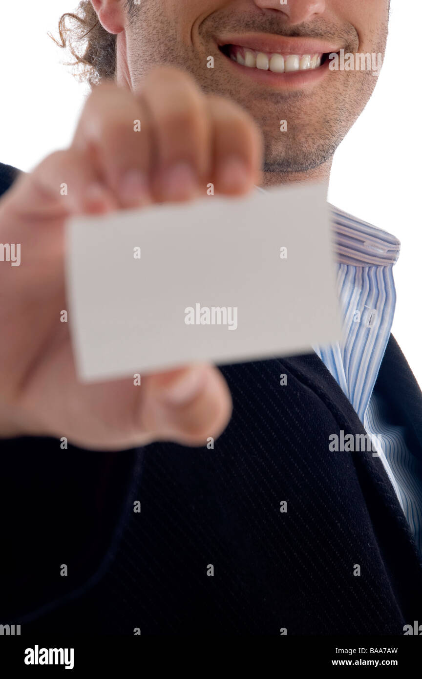 smiling ceo holding business card Stock Photo - Alamy