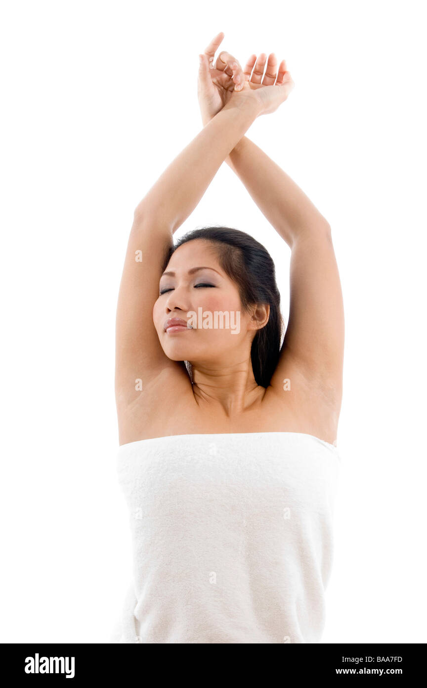 young female posing in towel Stock Photo - Alamy