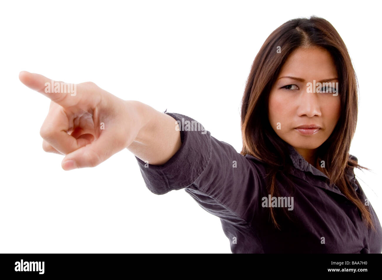 portrait of pointing woman Stock Photo - Alamy
