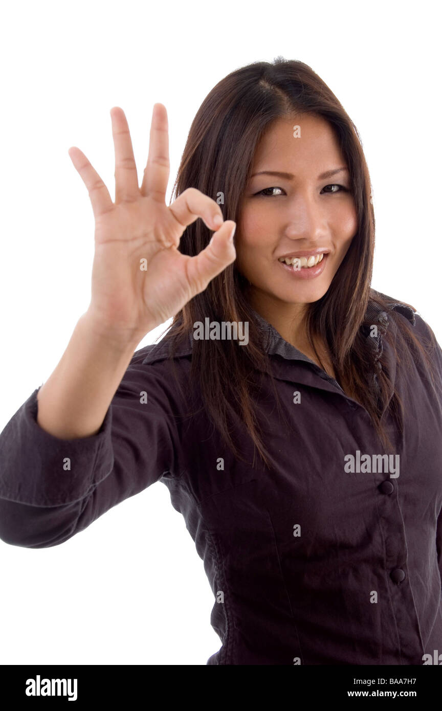 young female showing ok sign Stock Photo - Alamy