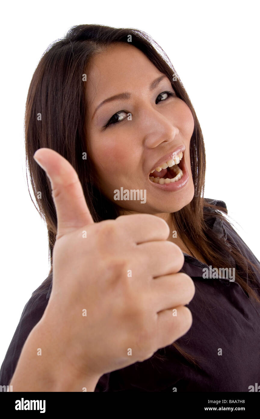 cheerful model with thumbs up Stock Photo - Alamy