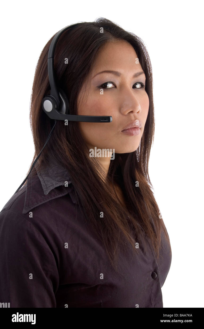 side pose of woman with headphone Stock Photo - Alamy