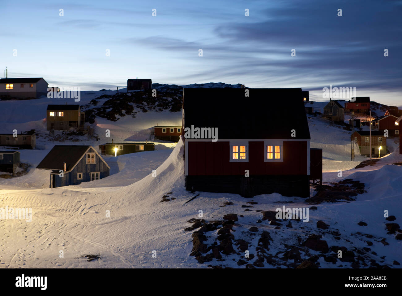 Kulusuk in Greenland at night Stock Photo - Alamy