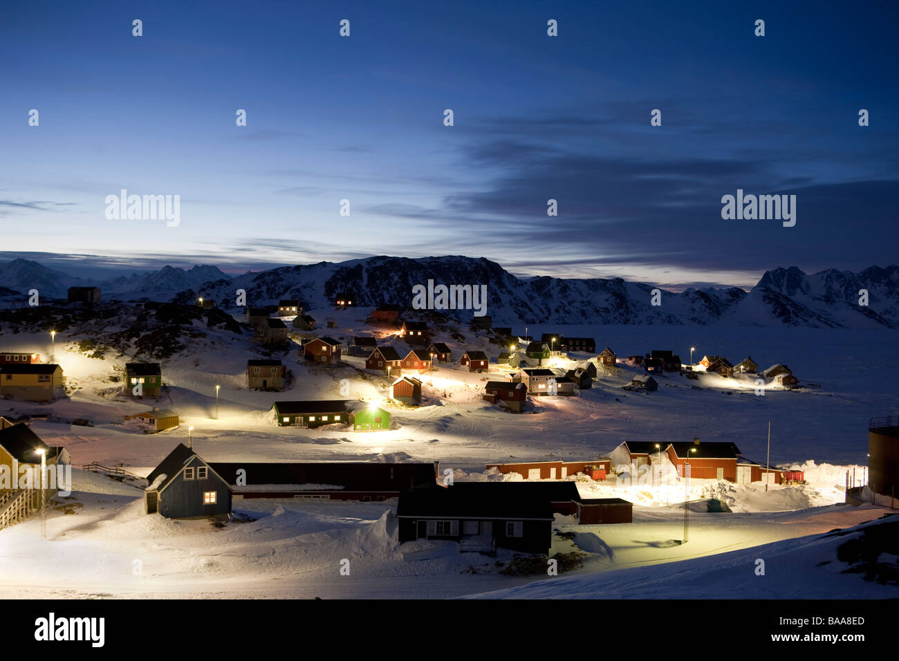 Kulusuk in Greenland at night Stock Photo - Alamy