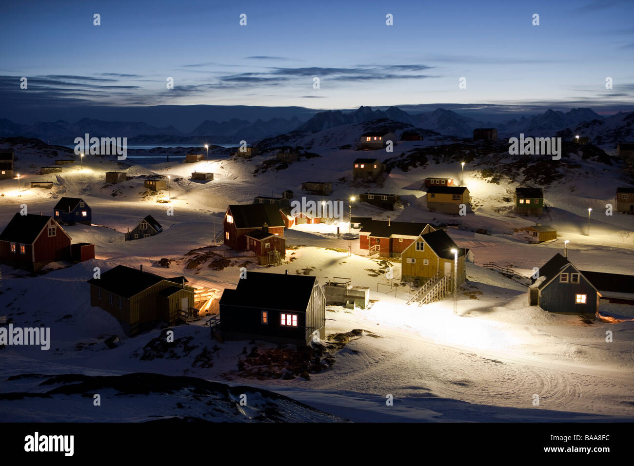 Kulusuk in Greenland at night Stock Photo - Alamy