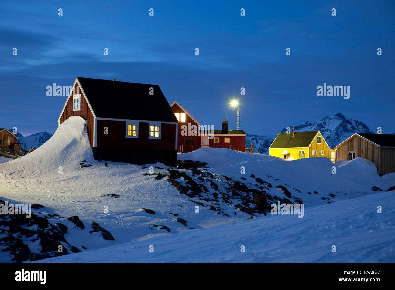 Kulusuk in Greenland at night Stock Photo - Alamy