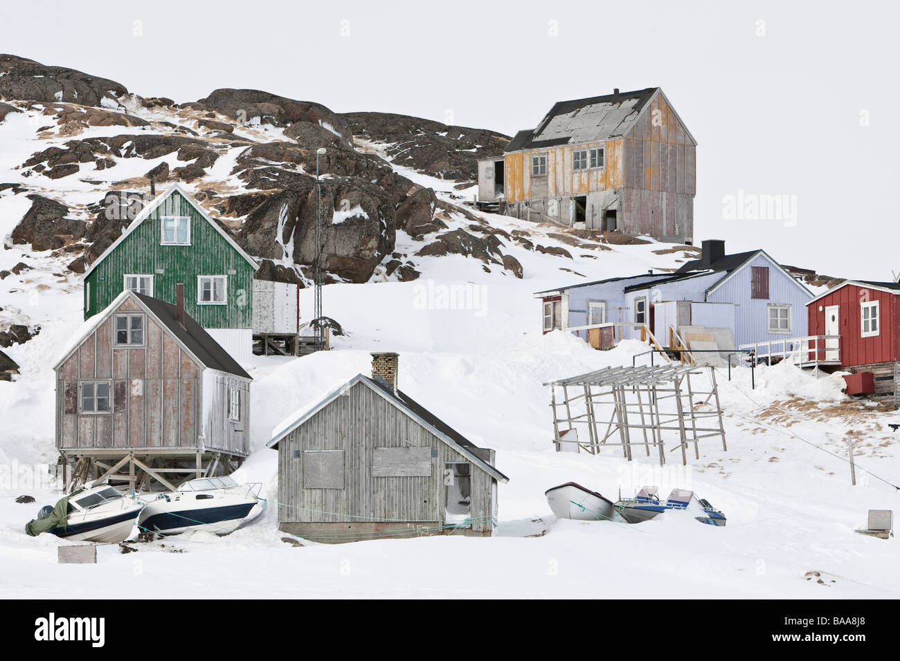 Houses Arctic Snow Greenland Winter High Resolution Stock Photography ...