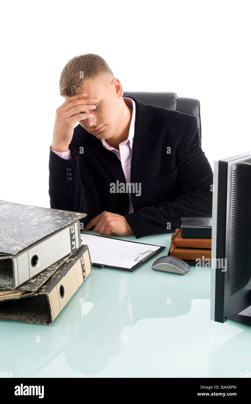 tired businessman at work place Stock Photo - Alamy