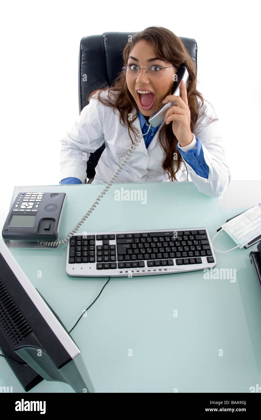 pleased doctor busy in phone Stock Photo - Alamy
