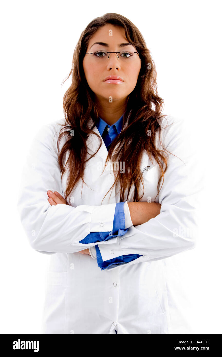 young female doctor with folded hands Stock Photo - Alamy