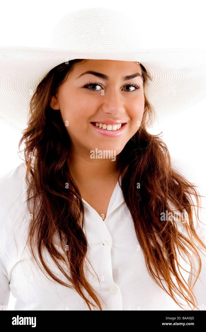 young smiling woman wearing hat Stock Photo - Alamy