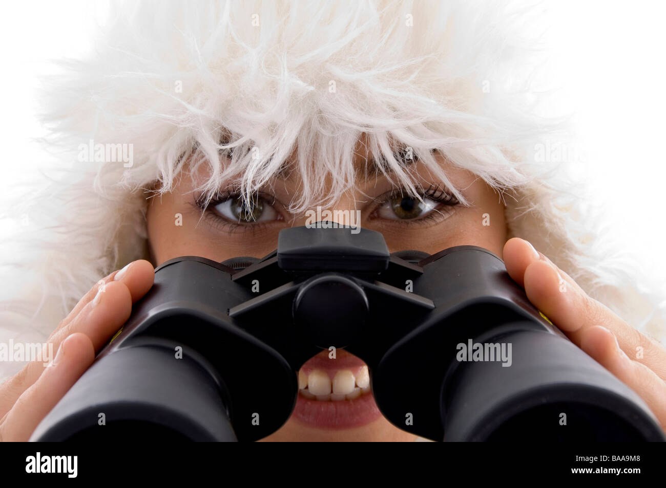 close up view of woman holding binocular Stock Photo - Alamy
