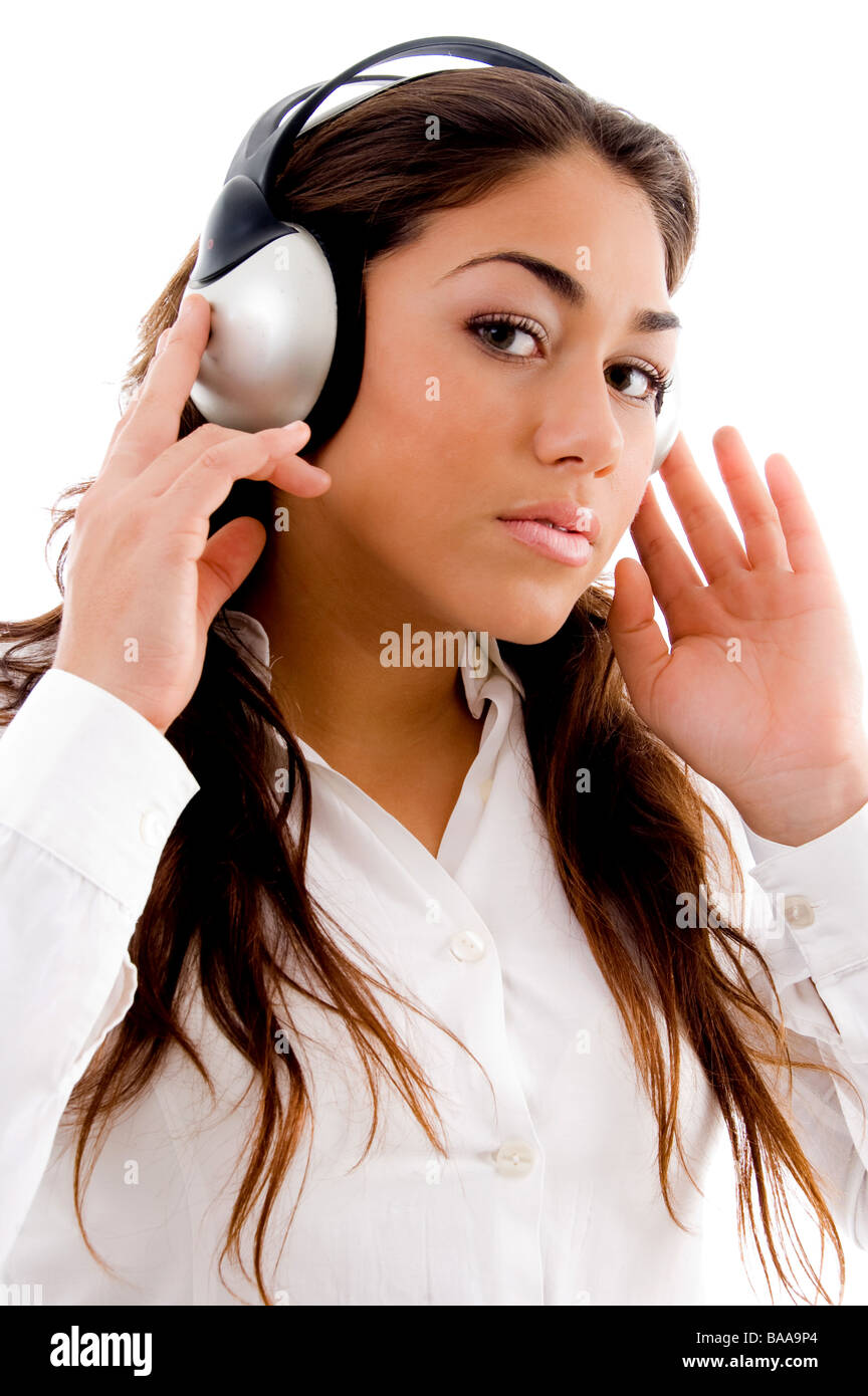 cute girl posing with headphones Stock Photo - Alamy