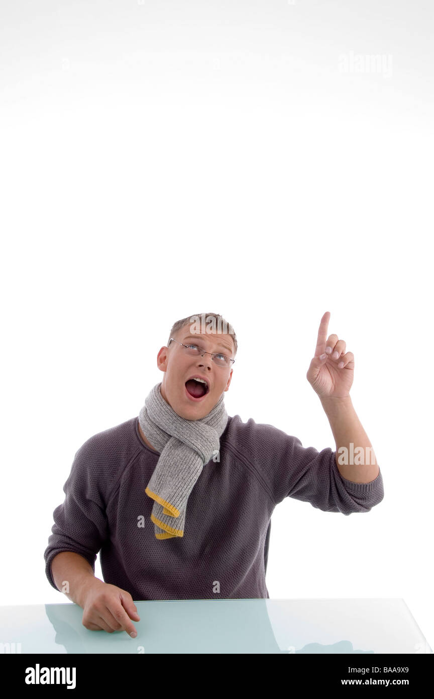 male looking and pointing upside Stock Photo - Alamy