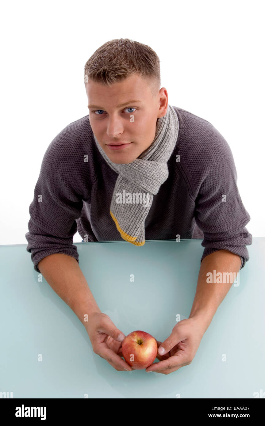 young man with apple Stock Photo - Alamy