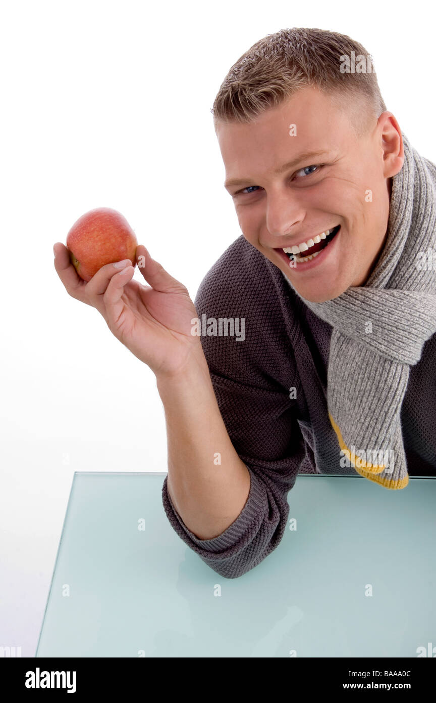 smiling young male posing with apple Stock Photo - Alamy