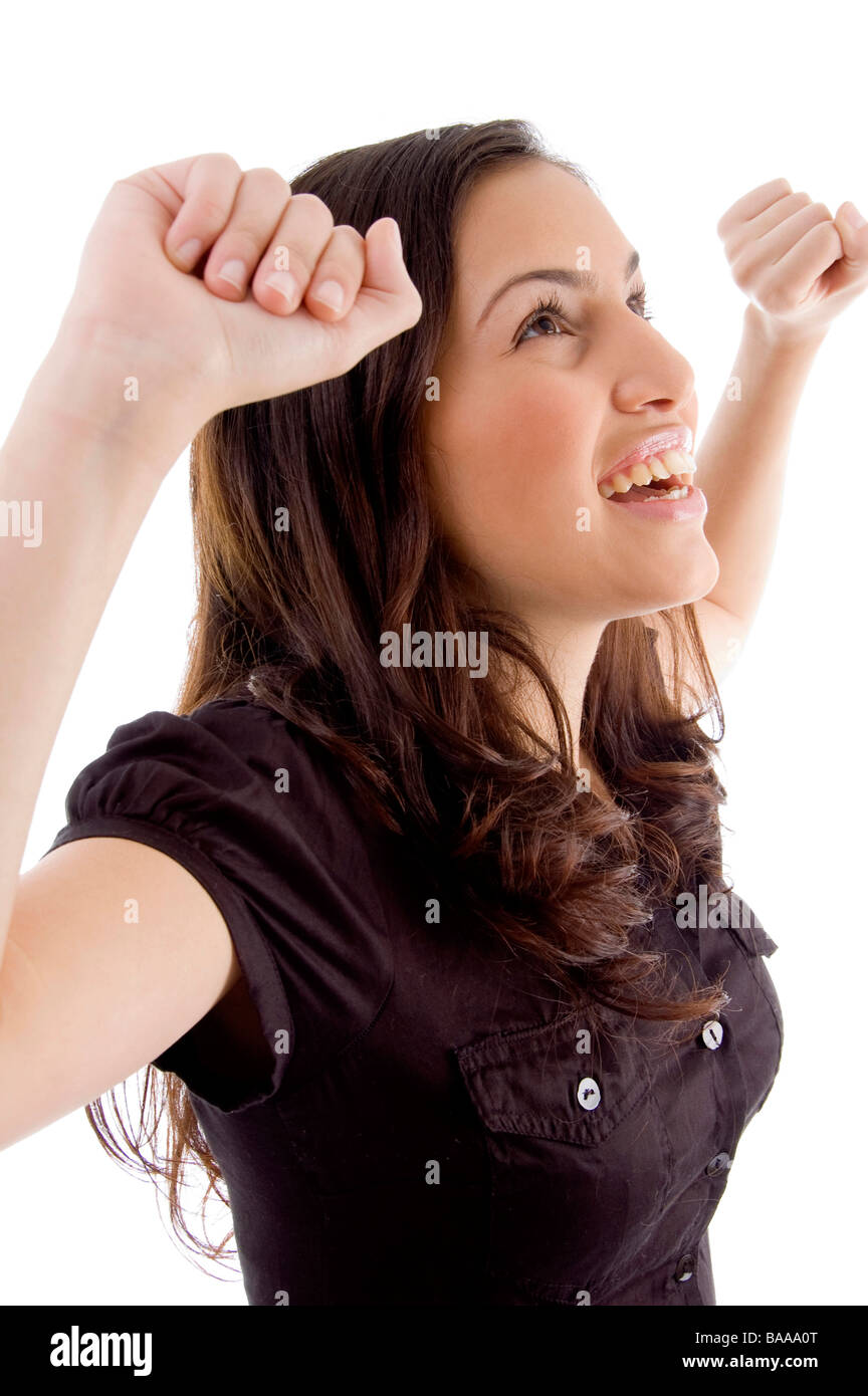happy young woman looking upward Stock Photo - Alamy