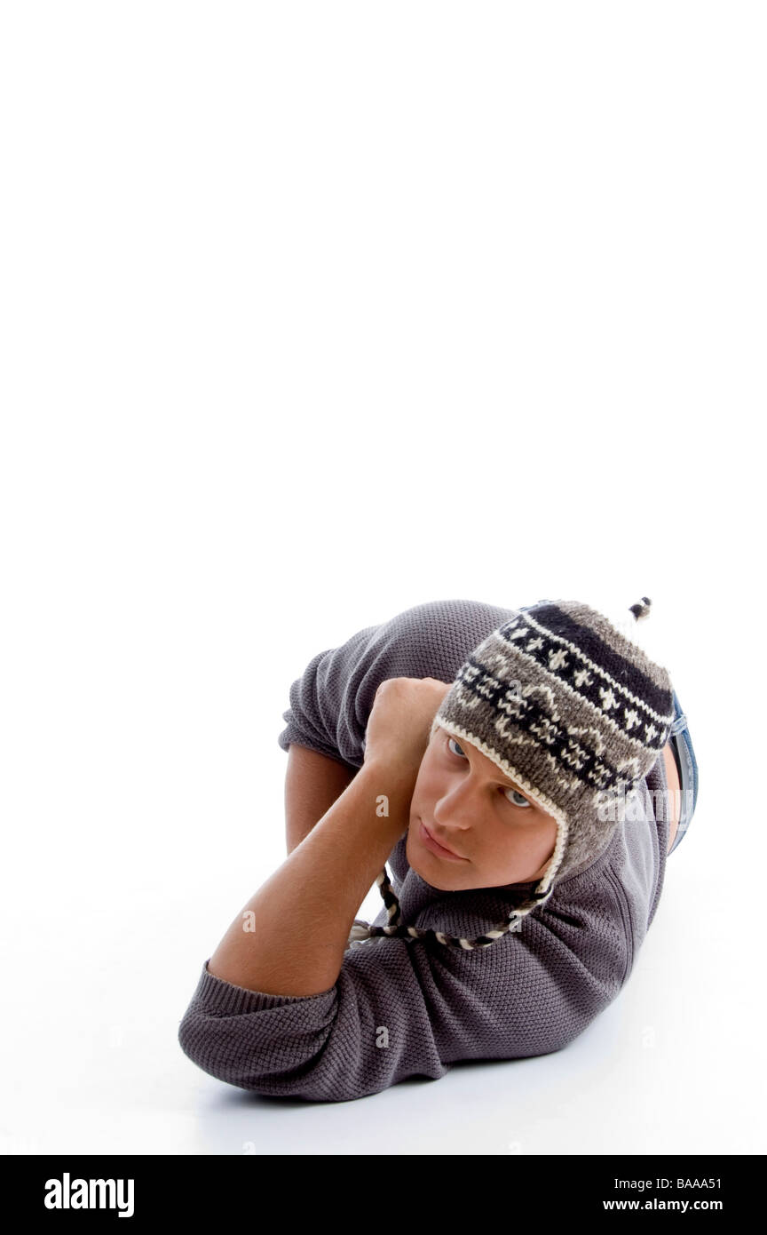 side view of laying young man Stock Photo - Alamy