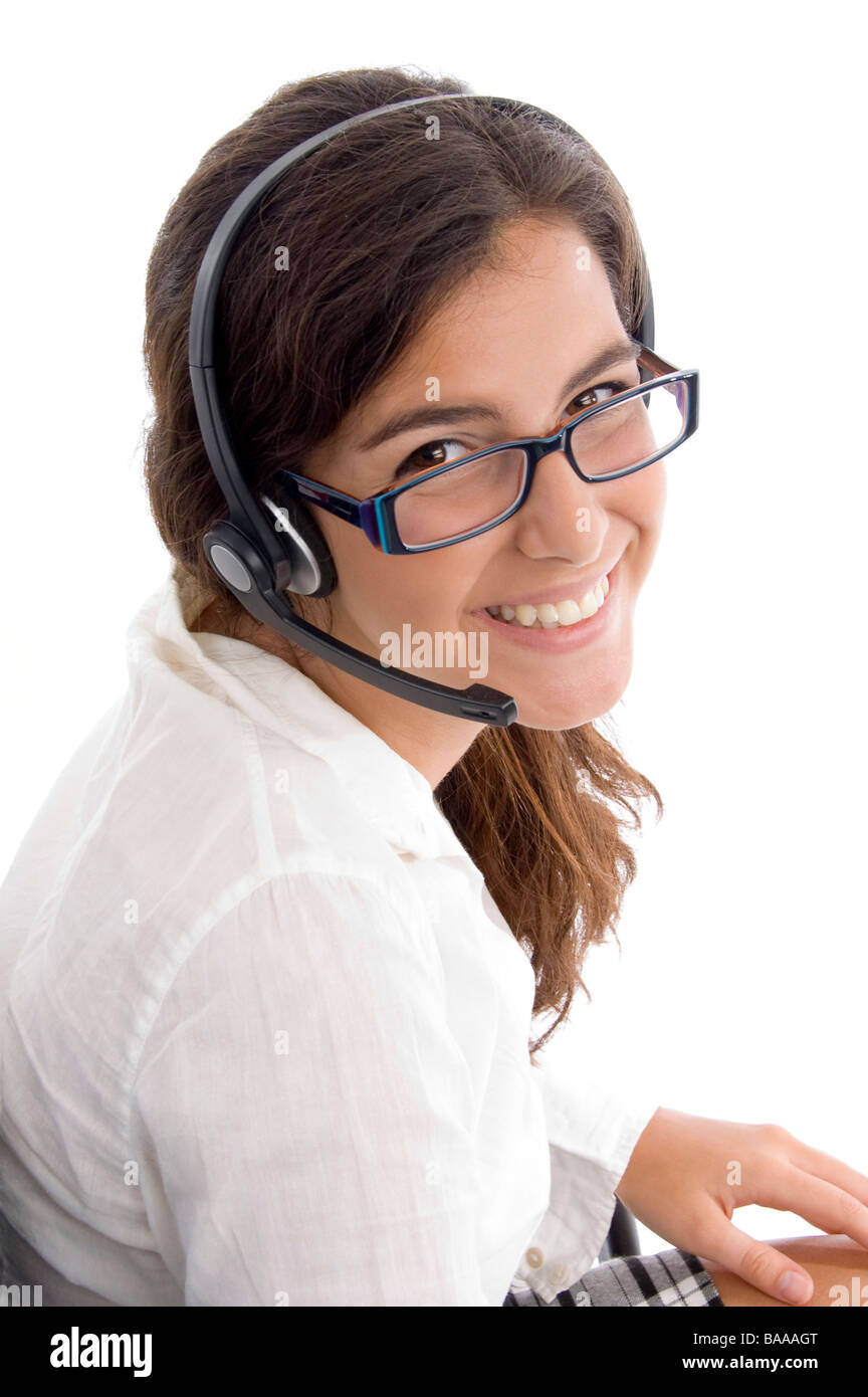 side pose of woman with headphone Stock Photo - Alamy