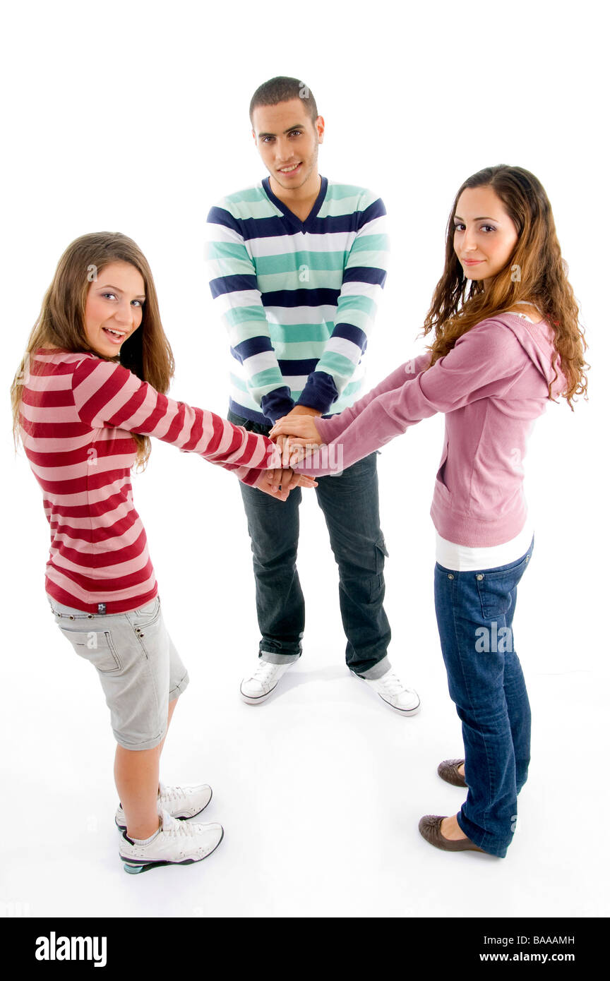 standing friends looking at camera Stock Photo - Alamy