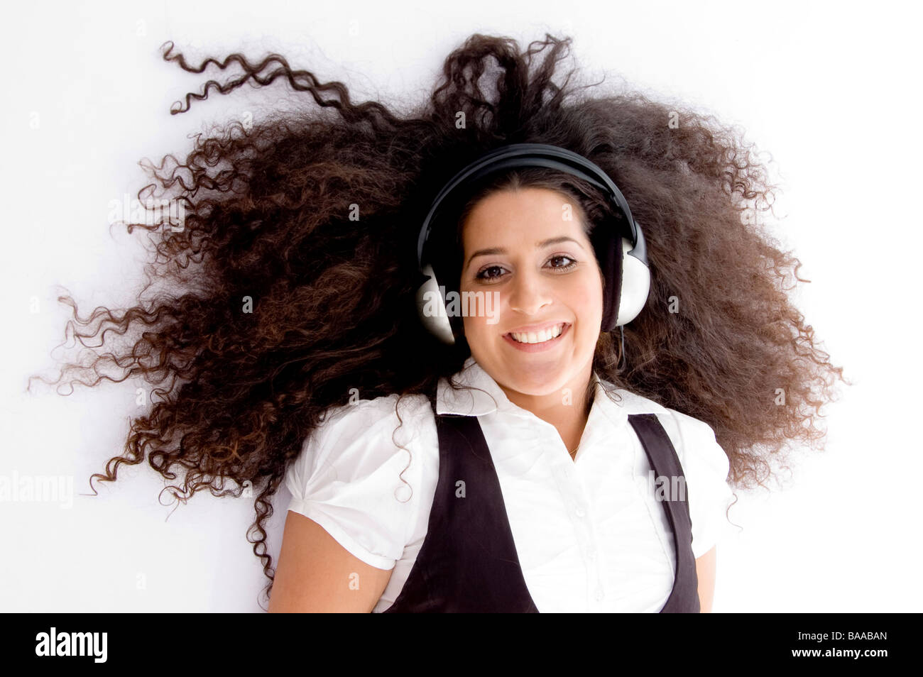 happy female enjoying music track Stock Photo - Alamy
