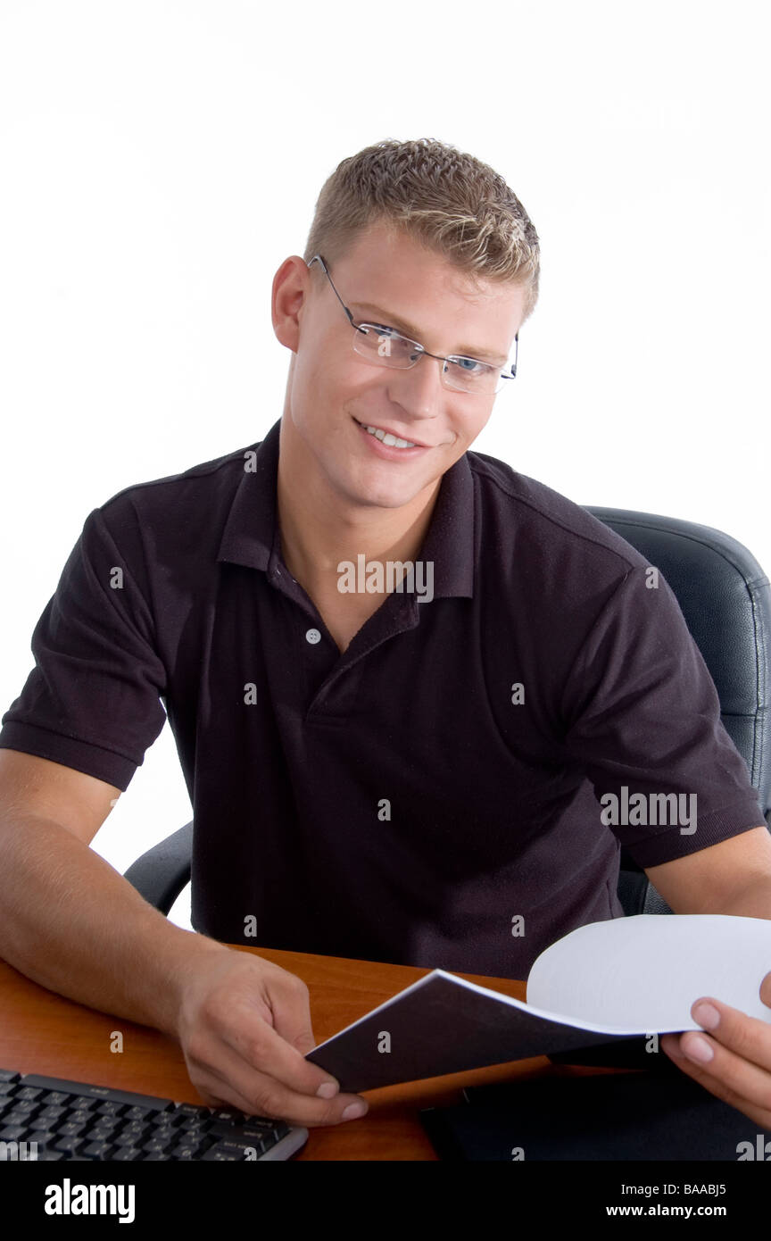 happy man holding notebook Stock Photo - Alamy
