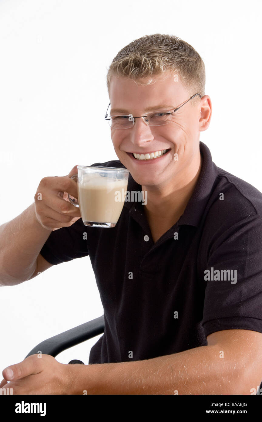 pleased man taking tea Stock Photo - Alamy