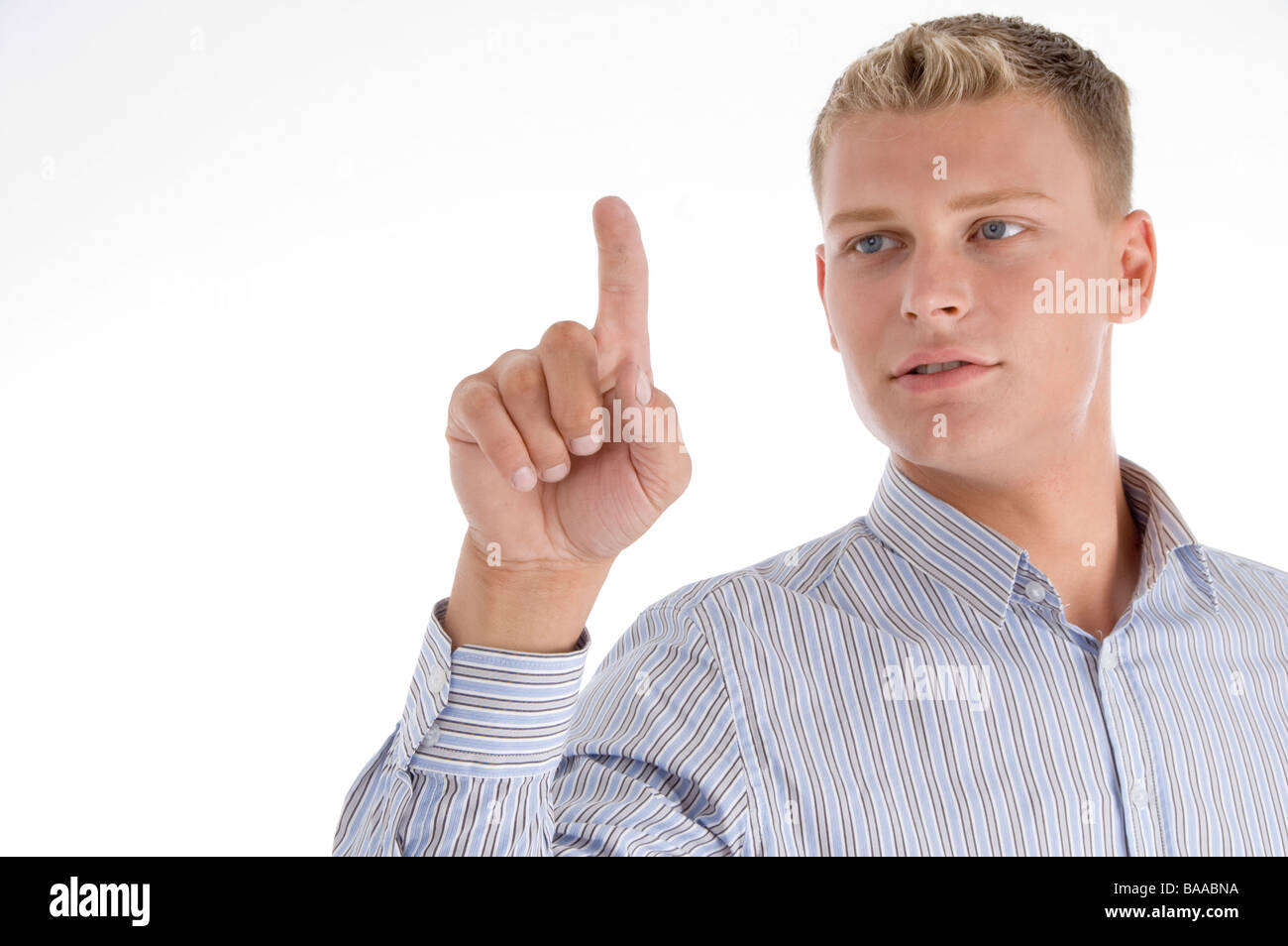 young male pointing upward Stock Photo - Alamy