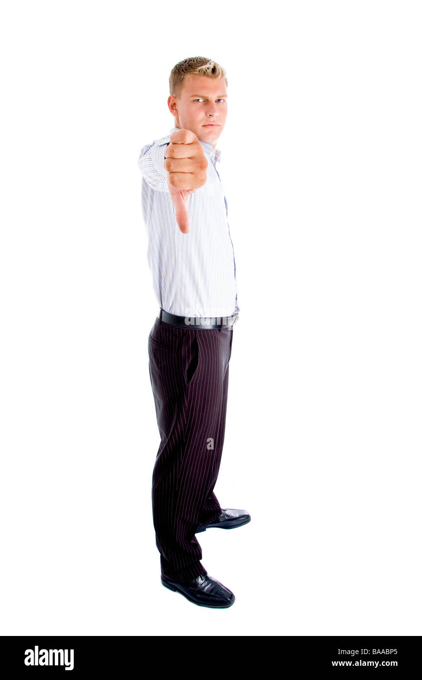 standing man showing thumbs down Stock Photo - Alamy